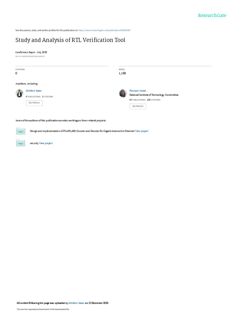 Study and Analysis of RTL Verification Tool IEEE Conference | PDF ...