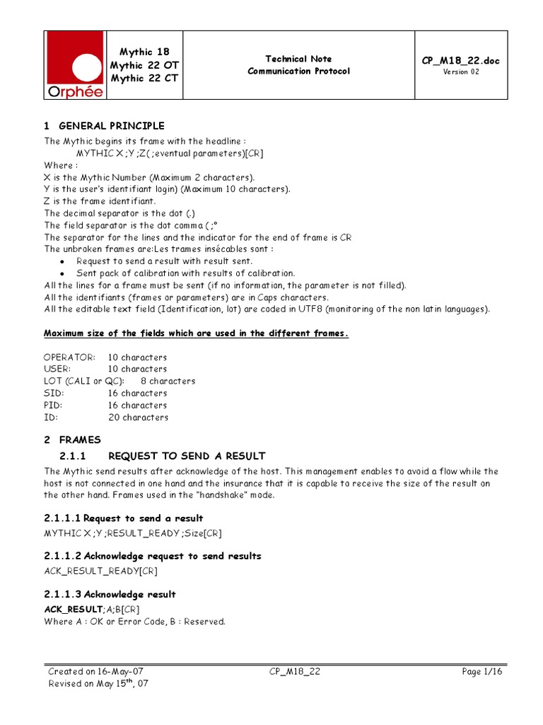 Mythic 18OT and M22OT Protocol | PDF
