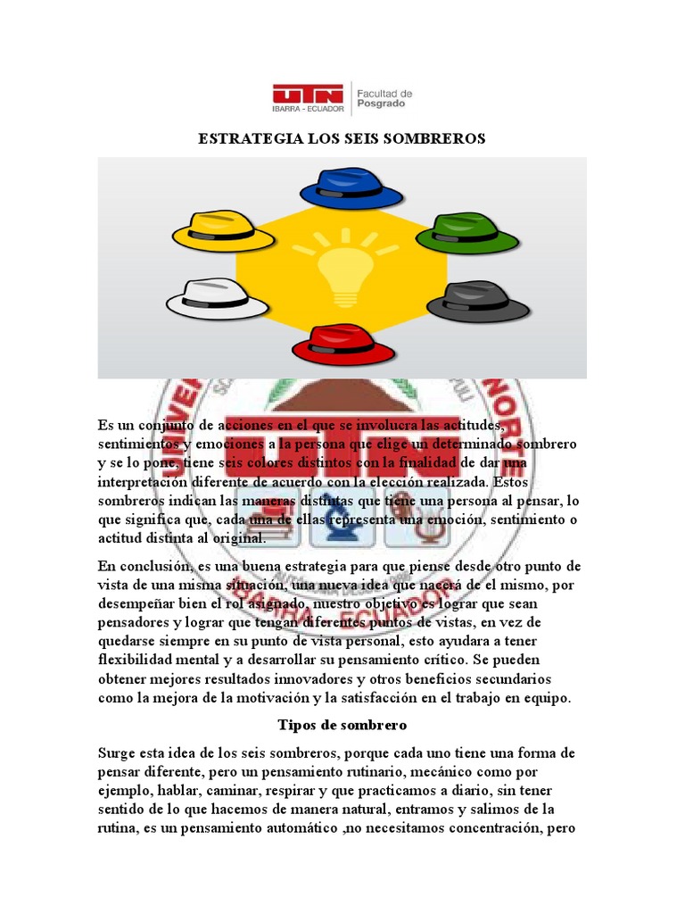 Estrategia Los Seis Sombreros | PDF | Pensamiento | Las emociones
