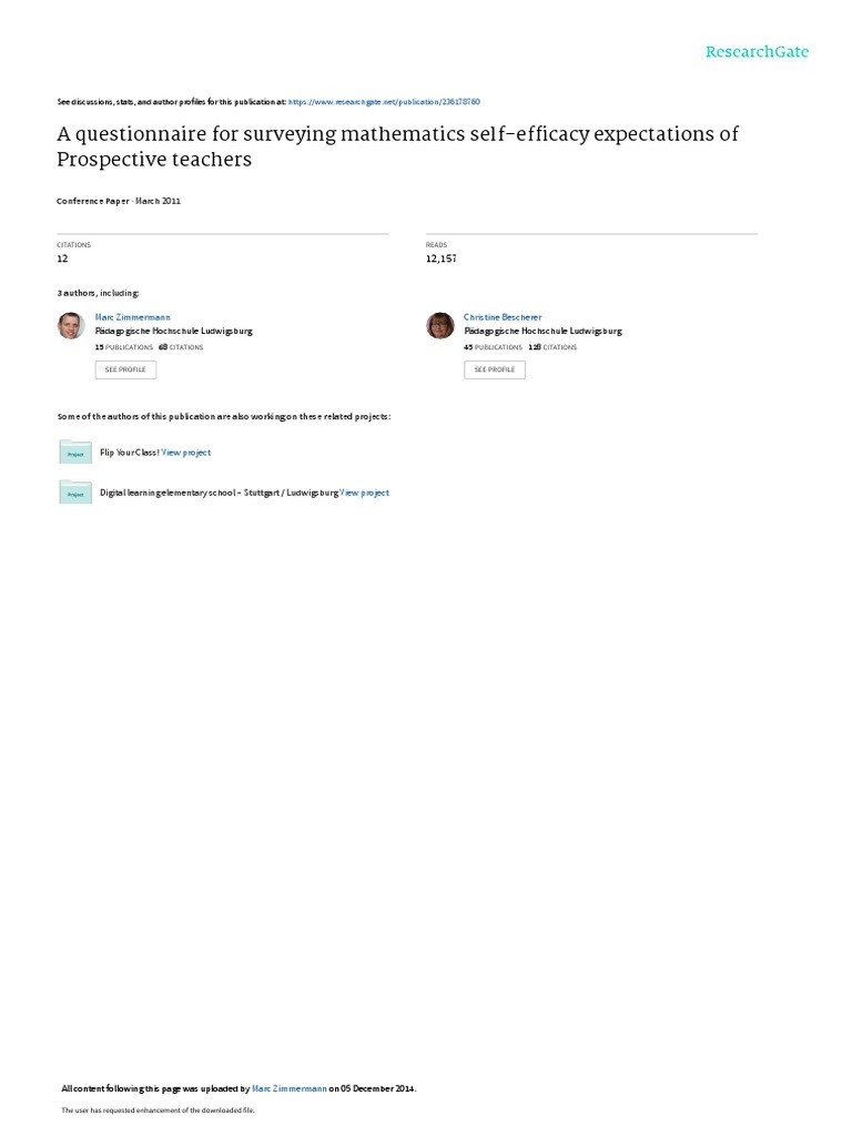 A Questionnaire For Surveying Mathematics Self-Eff | PDF | Self Efficacy | Validity (Statistics)