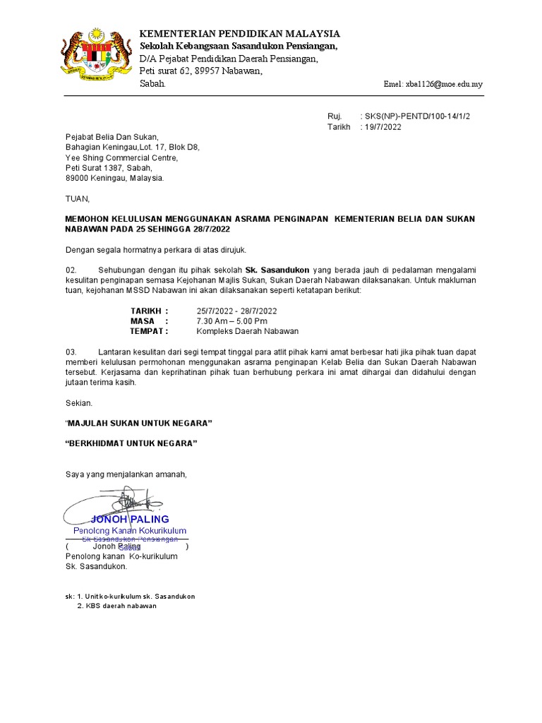 Surat Memohon Penginapan Kbs | PDF