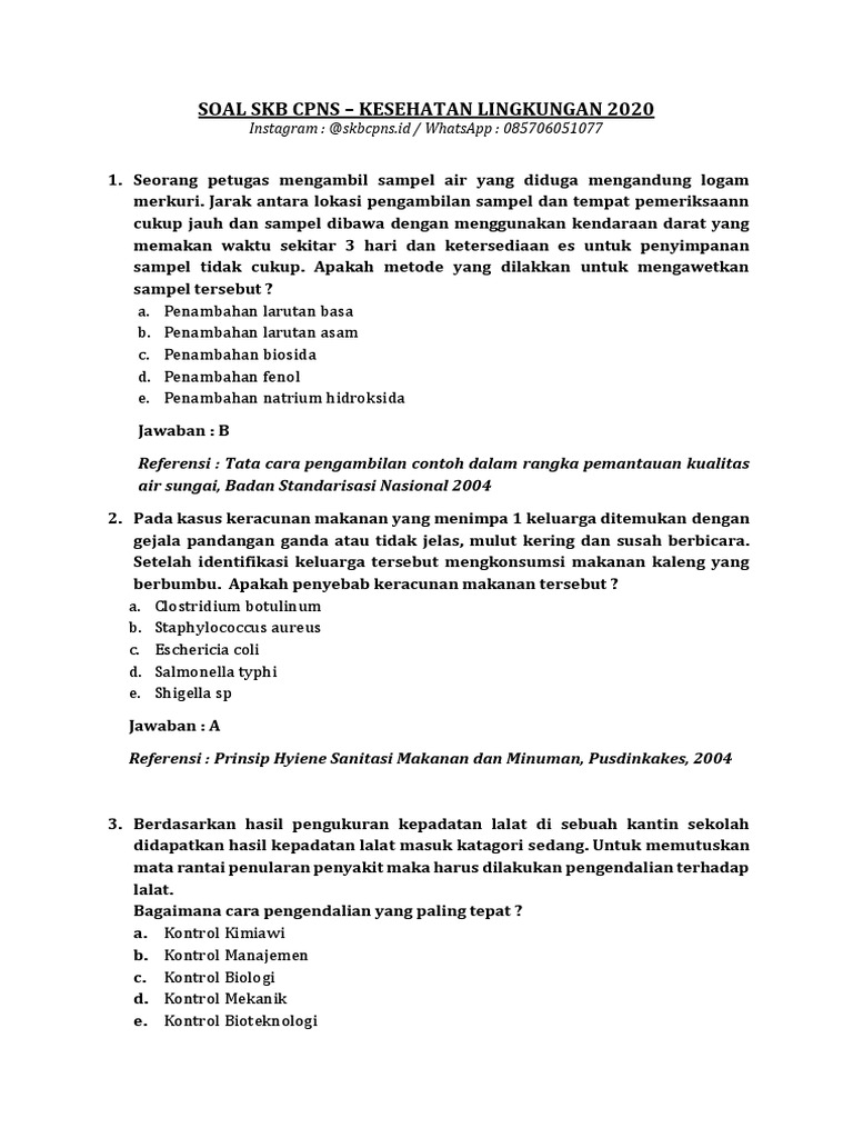 Latihan Soal SKB CPNS - KESEHATAN LINGKUNGAN | PDF