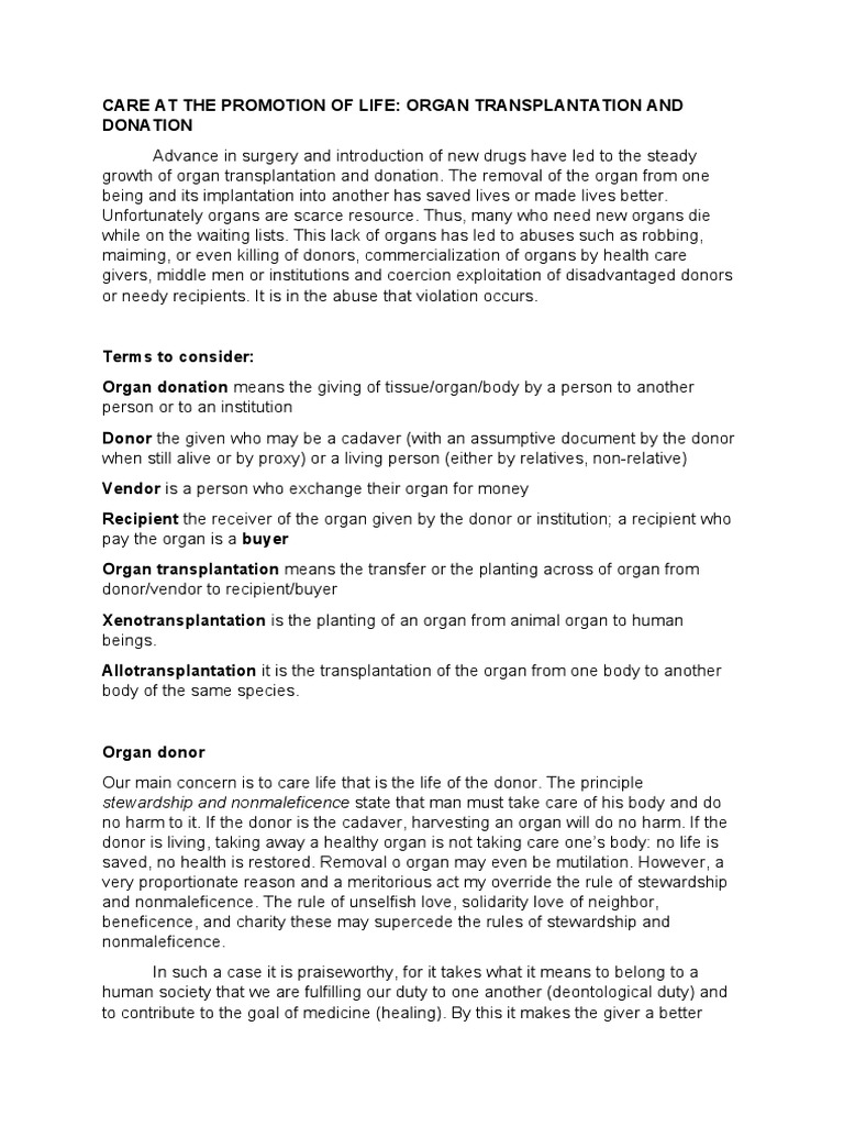 Care at The Promotion of Life | PDF | Kidney Transplantation | Organ Donation