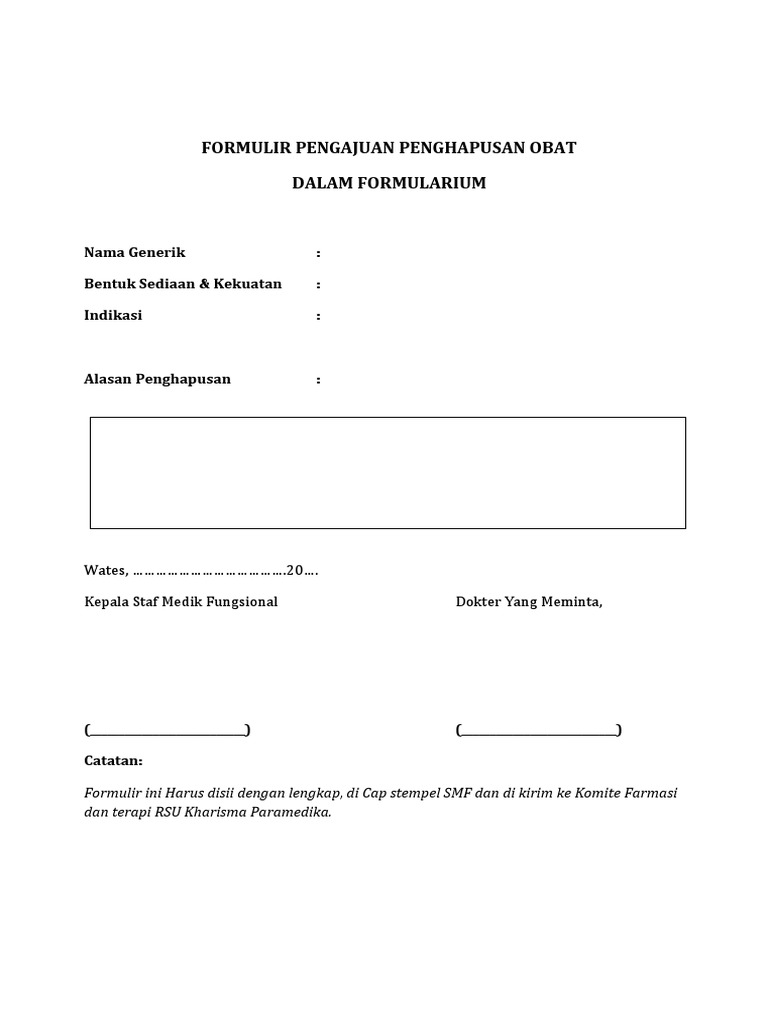 Formulir Penghapusan Obat Dalam Formularium | PDF