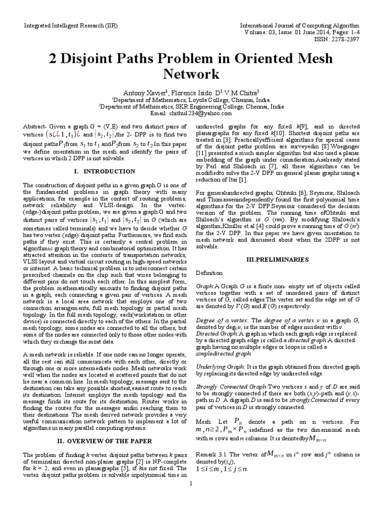 2 Disjoint Paths Problem In Oriented Mesh Network Pdf Network