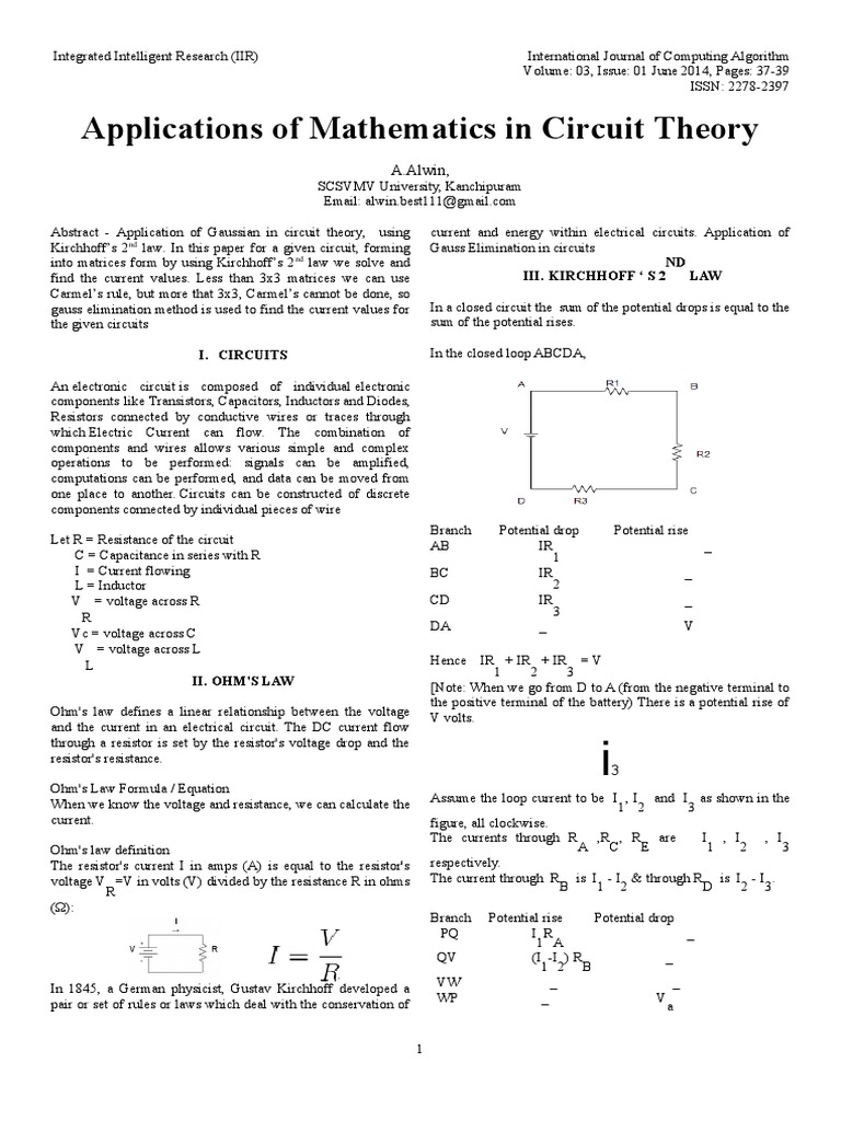 Math in Circuit Theory | PDF | Electrical Network | Voltage