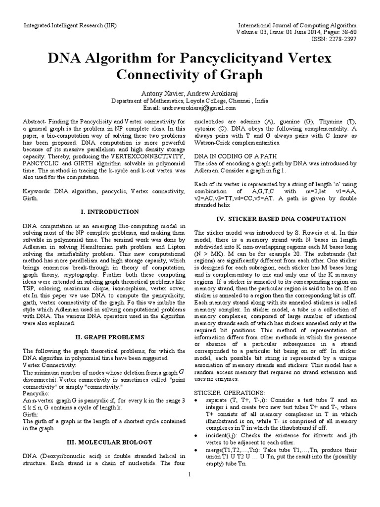 DNA Algorithm For Pancyclicityand Vertex Connectivity of Graph | PDF ... DNA Algorithm For Pancyclicityand Vertex Connectivity of Graph | PDF ...