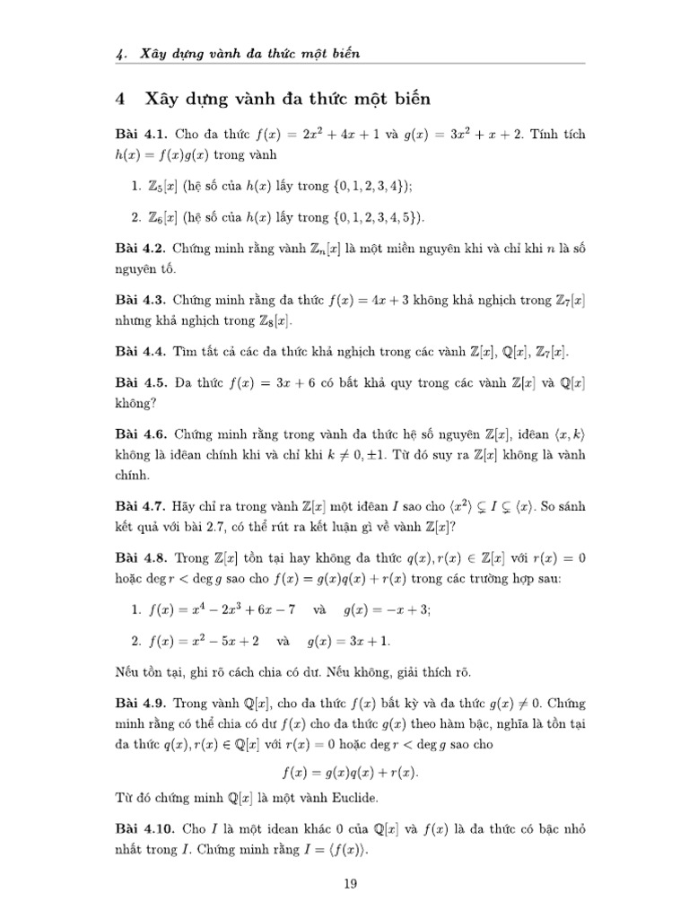 BTVN 04. Vành Đa Thức Một Biến | PDF