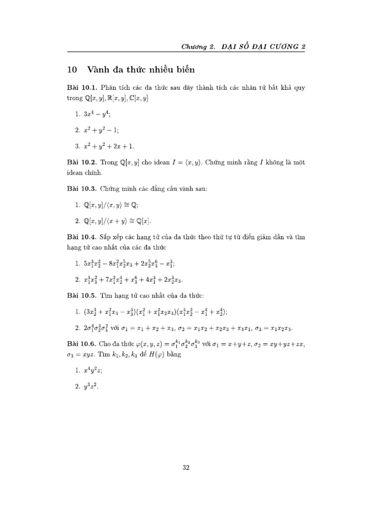BTVN 10. Vành đa thức nhiều biến | PDF