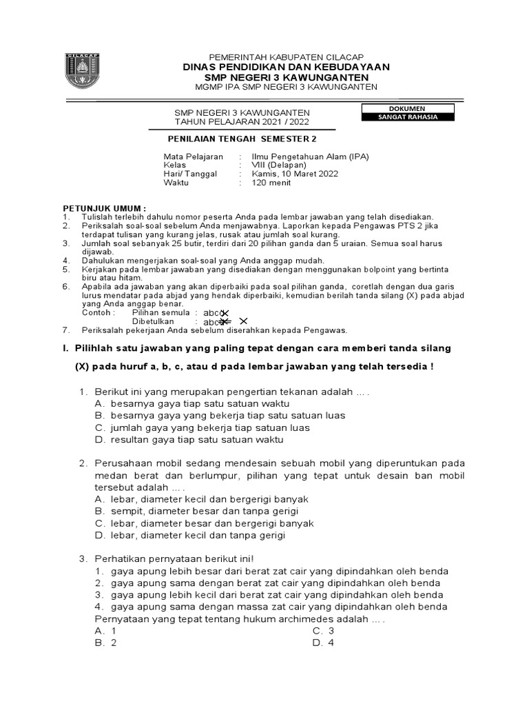 Blanko Soal Ipa Kelas 8 Pts-Pas | PDF