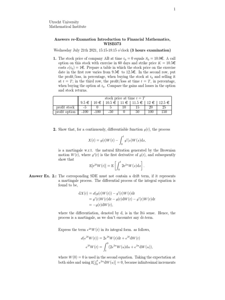 20 21 B373h4u | PDF | Option (Finance) | Stochastic Differential Equation