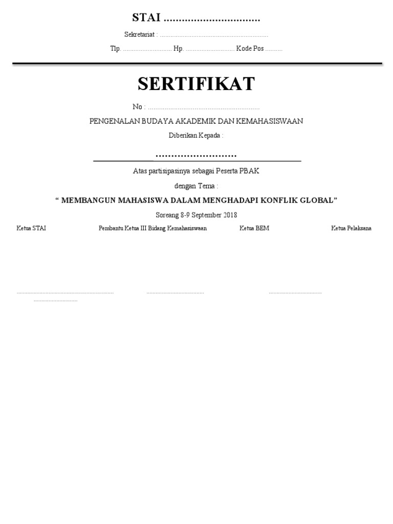 Sertifikat Pbak | PDF
