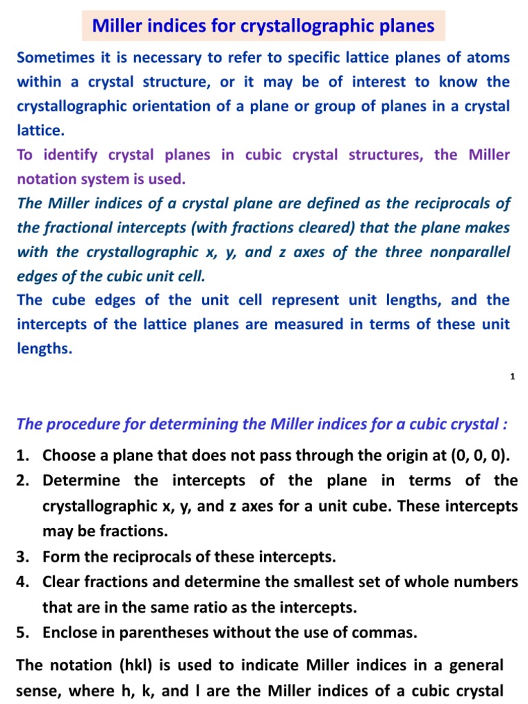 Crystallograpic Planes | PDF | Crystal Structure | Biophysics
