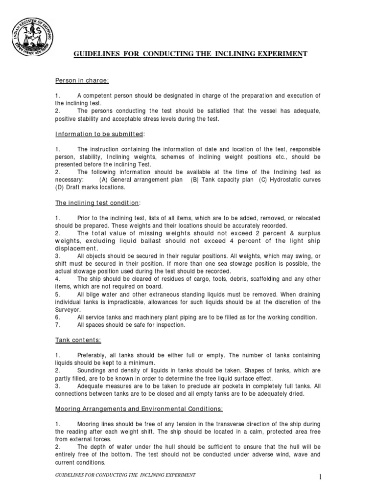 Ship Inclining Test Guidelines | PDF | Ships