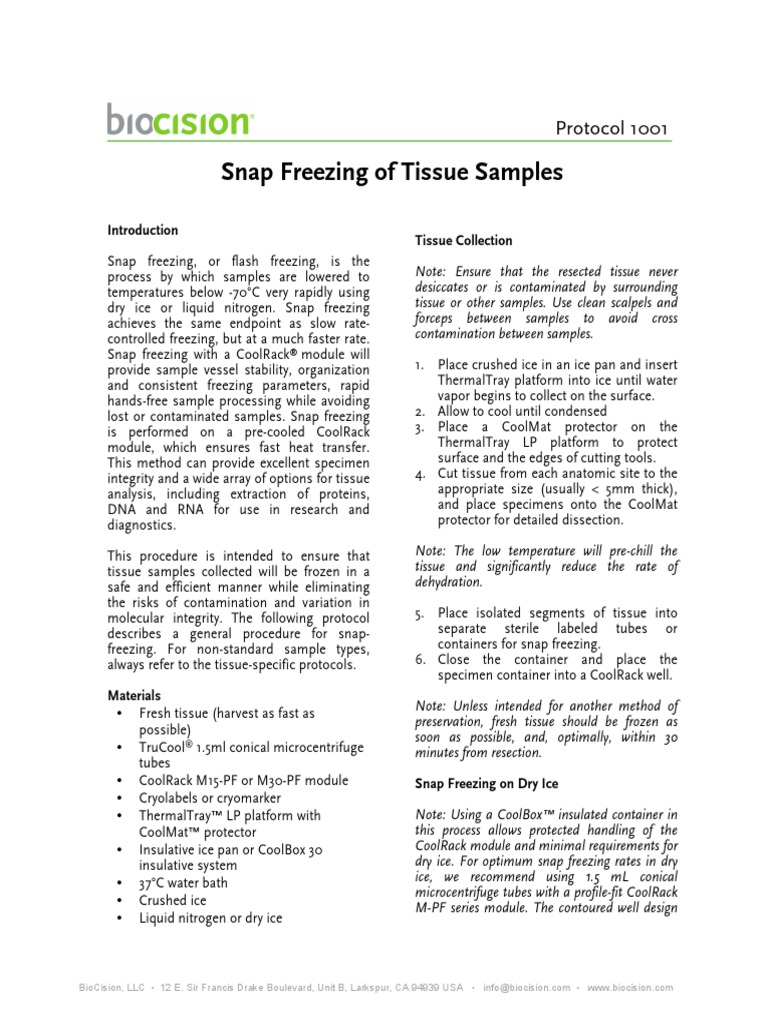 Pro To Co of Snap Freezing of Tissue Samples | PDF | Freezing | Ice