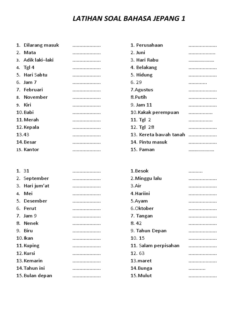 Latihan Soal Bahasa Jepang | PDF