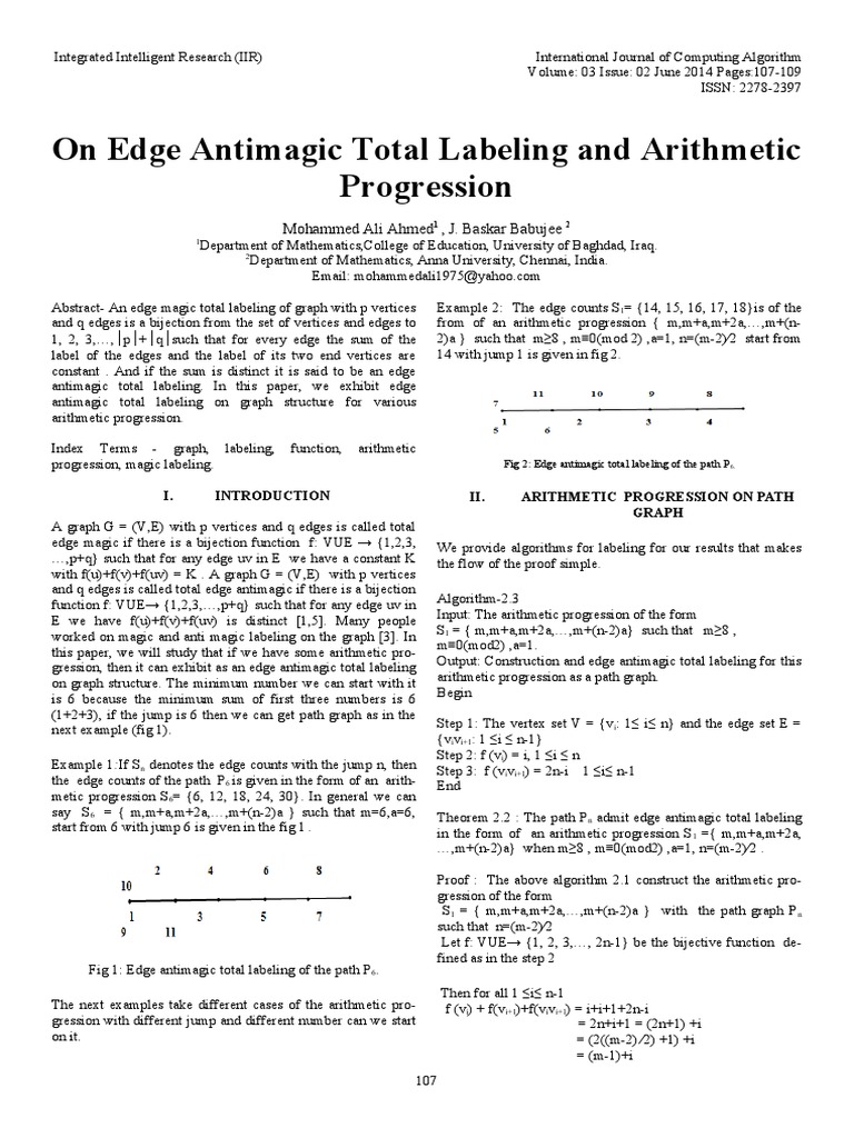 On Edge Antimagic Total Labeling and Arithmetic Progression | PDF | Function (Mathematics ...