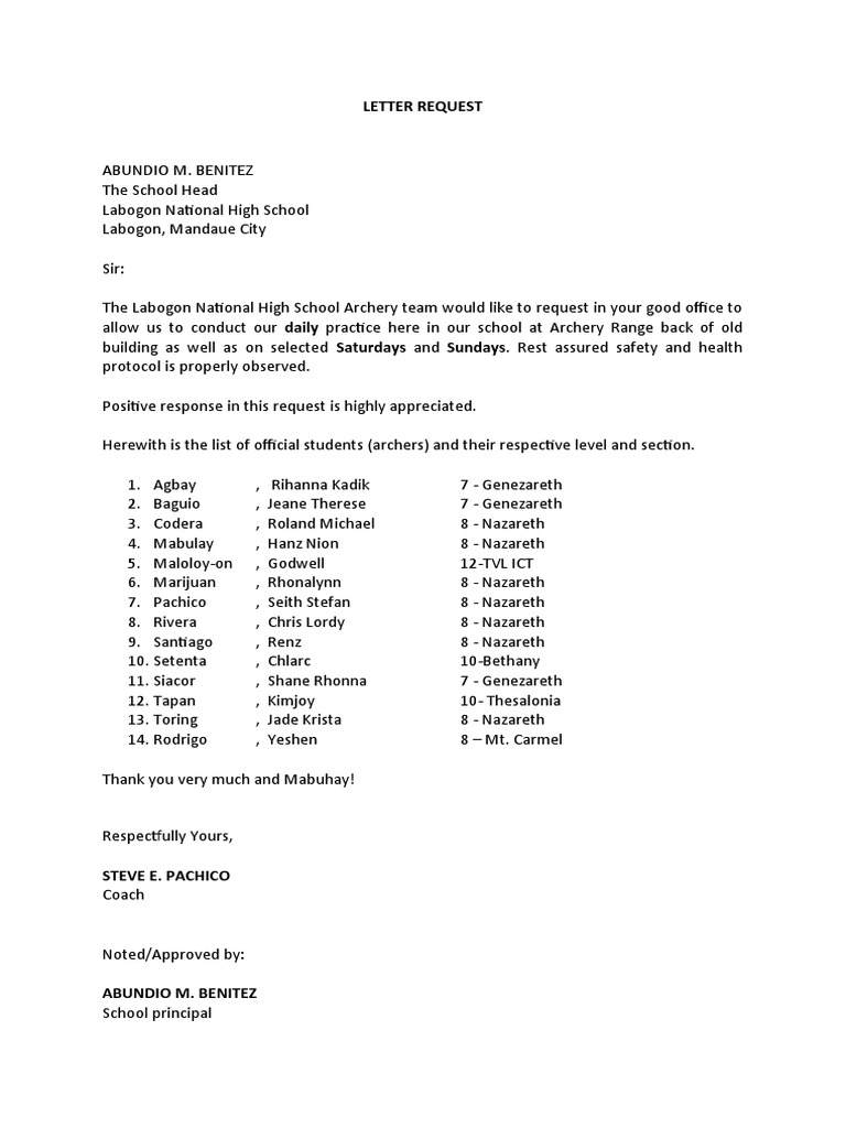 Letter Request of Archery | PDF