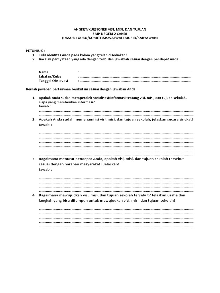 ANGKET Visi Misi Docx | PDF | Karier & Perkembangan