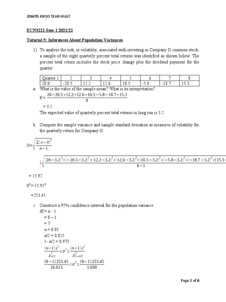 Tutorial 5 Sem 1 2021-22 | PDF | Variance | P Value