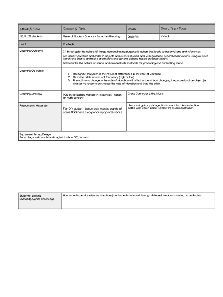 FX G3 Sound Lesson Plan 2 | PDF | Sound | Pitch (Music)