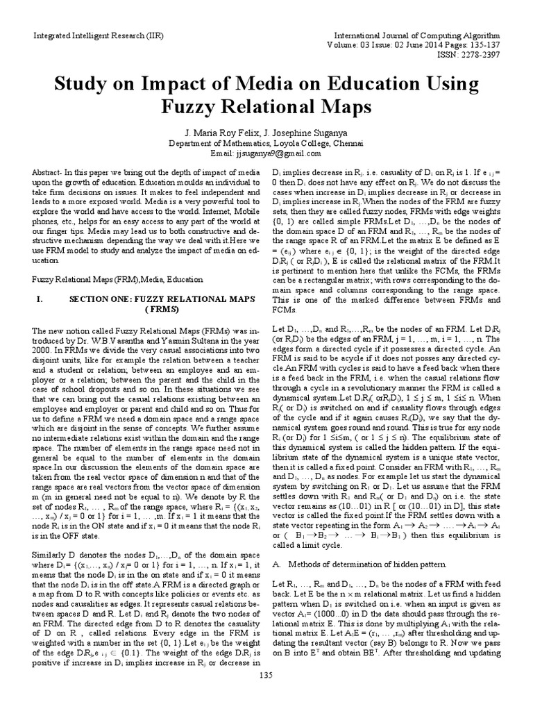 Study On Impact of Media On Education Using Fuzzy Relational Maps | Download Free PDF | Matrix ...