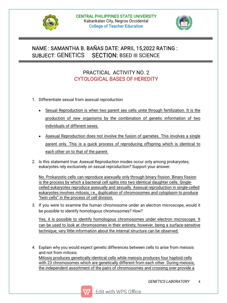 GENTICS LAB 2a | PDF | Genetics | Cell Cycle