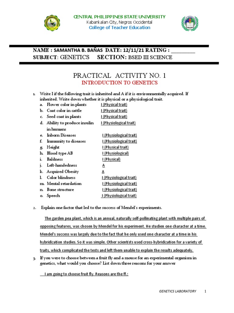 Gentics Lab 1 Pdf Dominance Genetics Gene