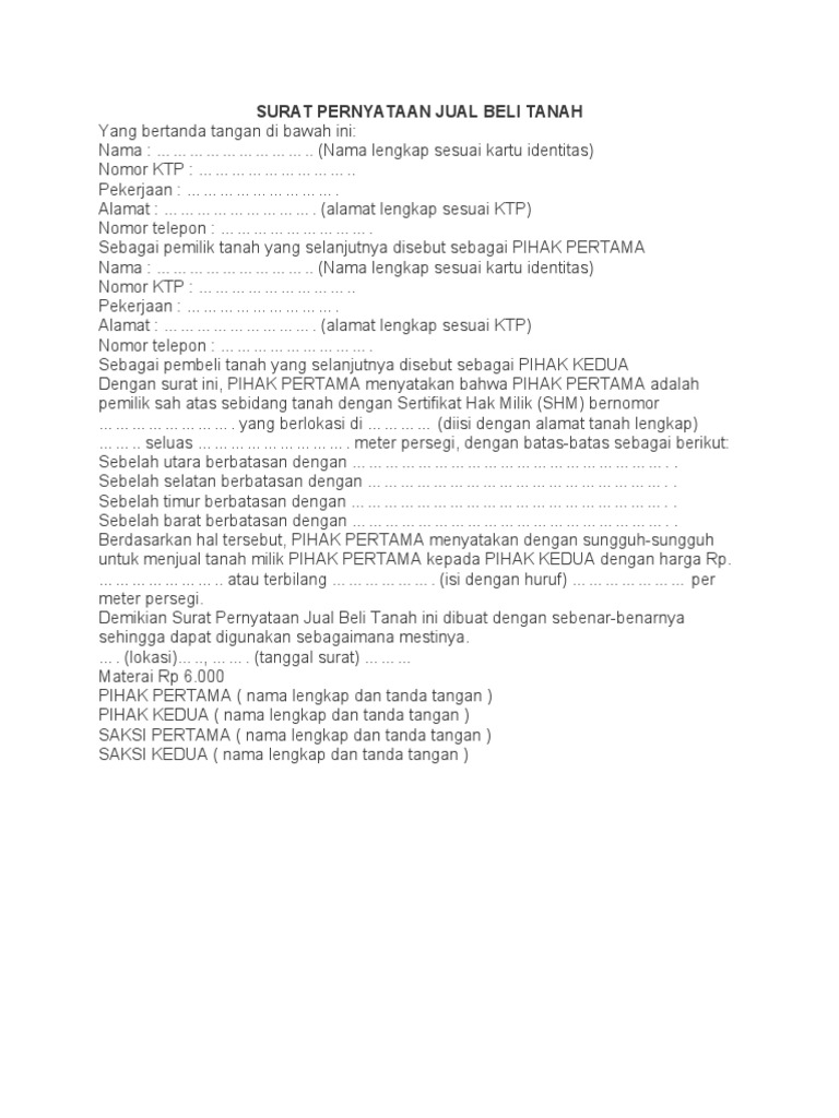 Surat Jual Beli Tanah | PDF