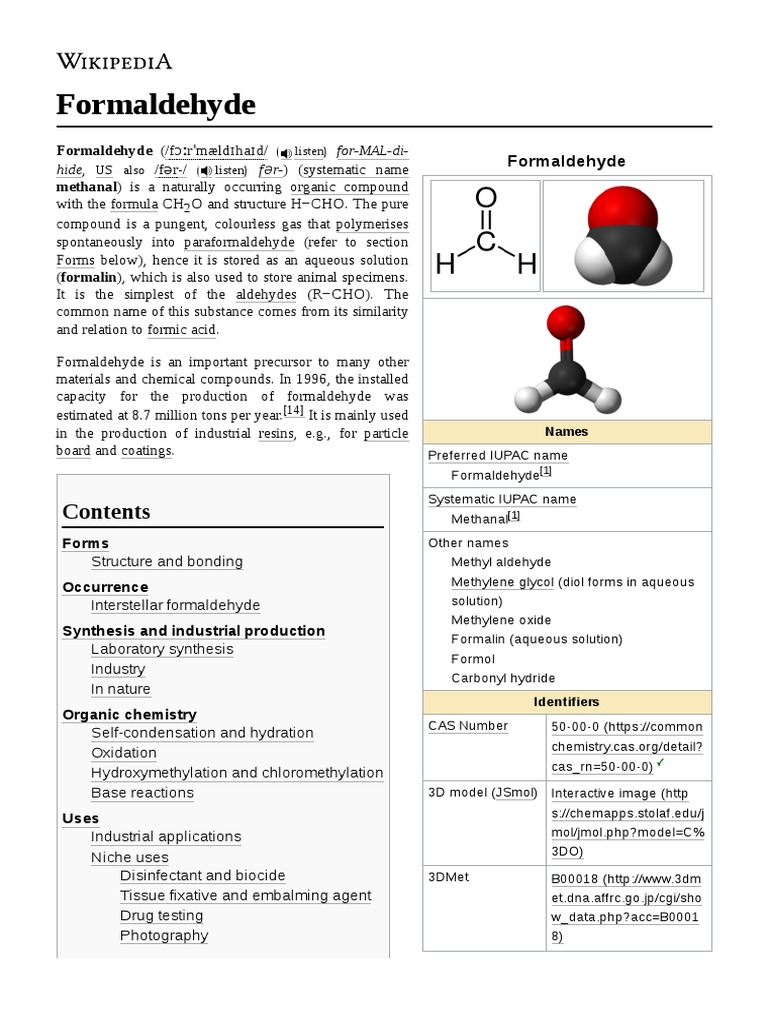 Formaldehyde | PDF | Formaldehyde | Physical Sciences