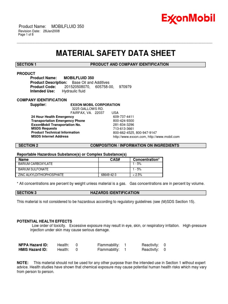 Mobilfluid 350 MSDS 012808 | PDF | Firefighting | Fires