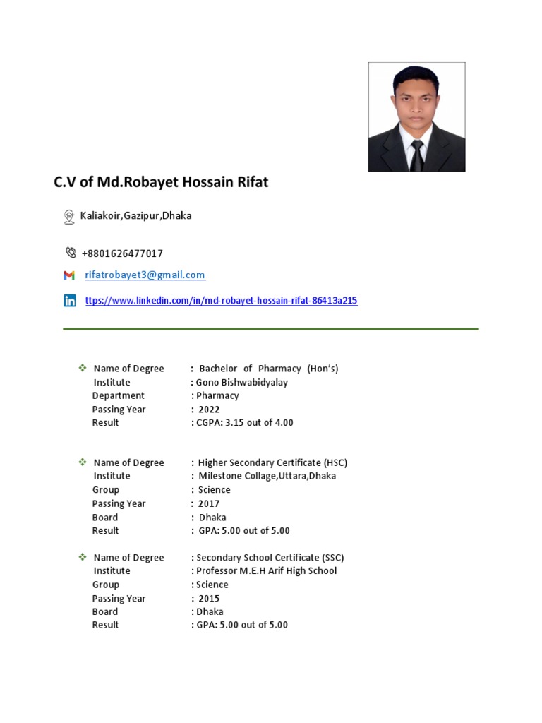 MD - Robayet Hossain Rifat 2 | PDF | Pharmacy | Health Care