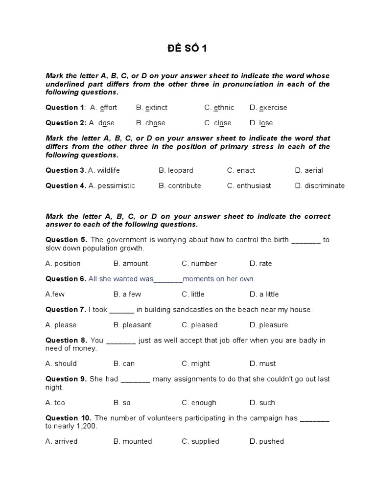 English Language Practice Test with Answer Key | PDF | Water Pollution ...