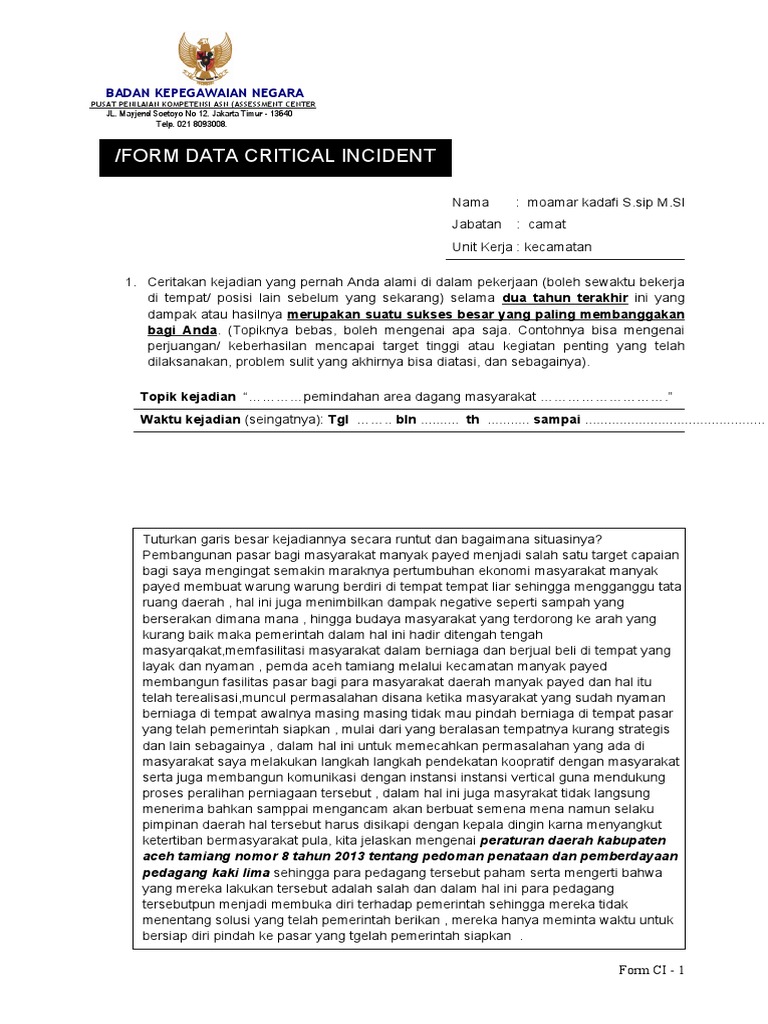 Form Critical Incident Done | PDF