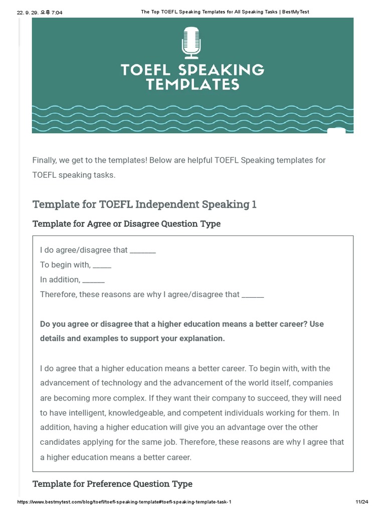 Toefl speaking template final | PDF | Reason | Risk