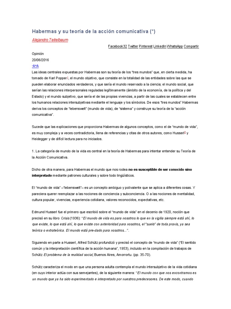 Habermas y Su Teoría de La Acción Comunicativa | PDF | Jürgen Habermas