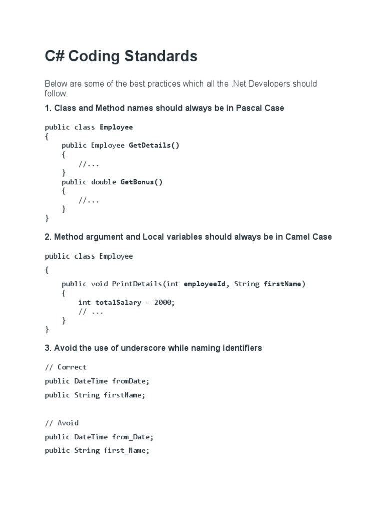 C Sharp Coding Standard | Download Free PDF | C Sharp (Programming ...