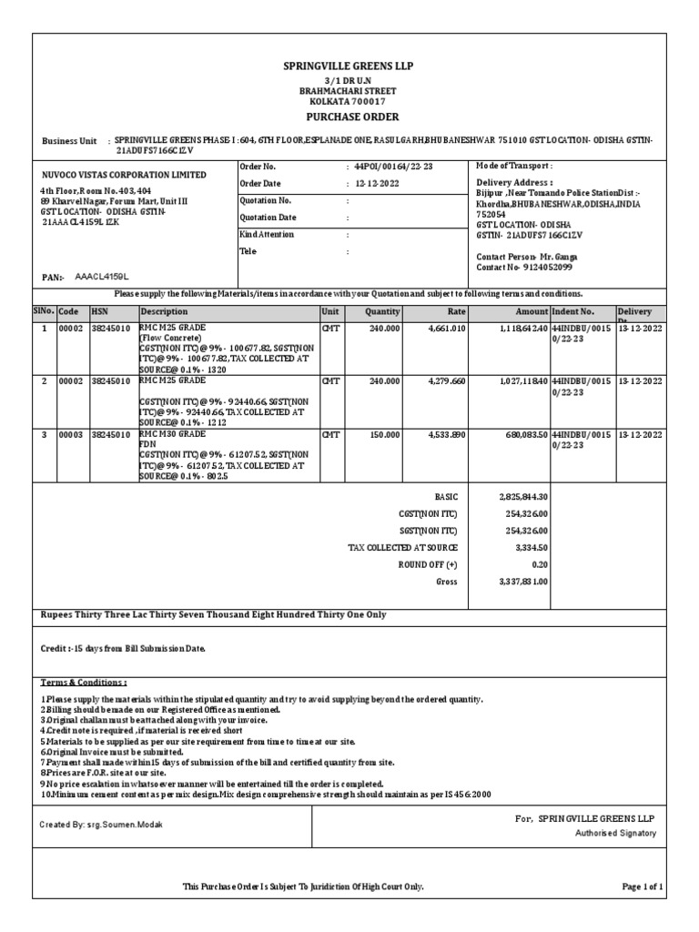 RMC M25 Purchase Order Details | PDF | Invoice | Payments