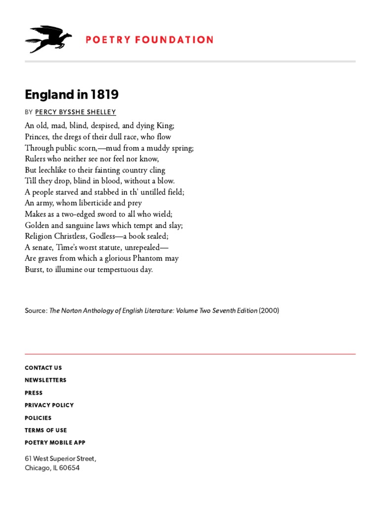 England in 1819 by Percy Bysshe Shelley _ Poetry Foundation | PDF