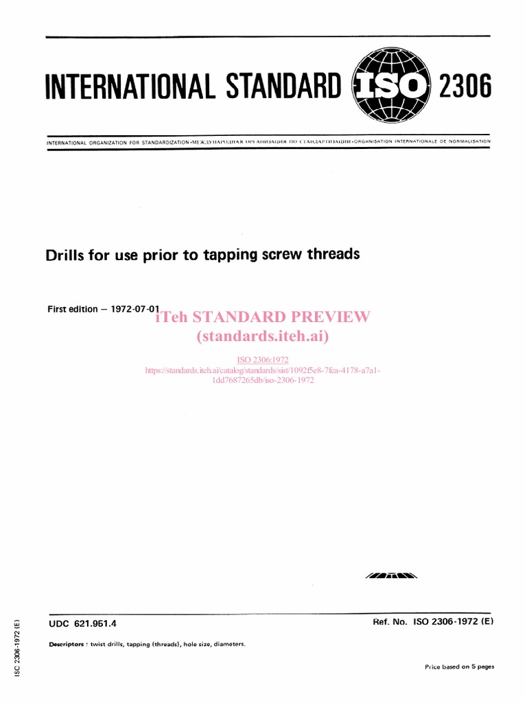 Iso 2306 1972 | PDF | Screw | International Organization For ...