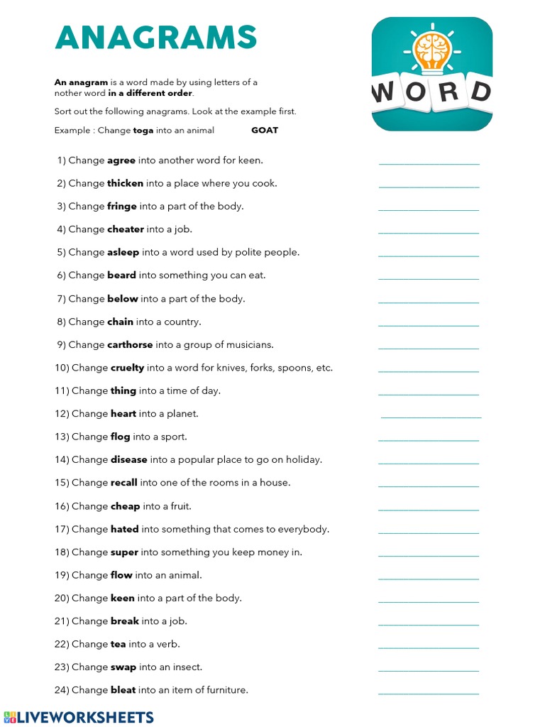 Anagram Worksheet for Students | PDF