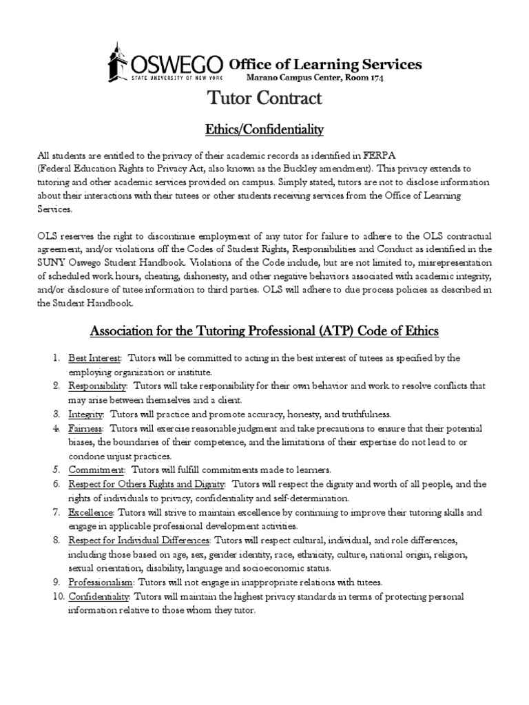 Tutor Contract and Ethics Guidelines | PDF | Privacy