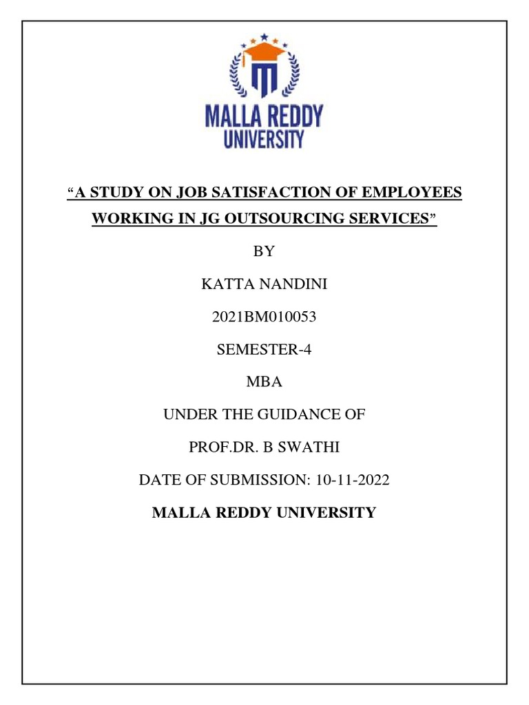 A Study On Job Satisfaction of Employees Working in JGOSS | PDF | Job ...