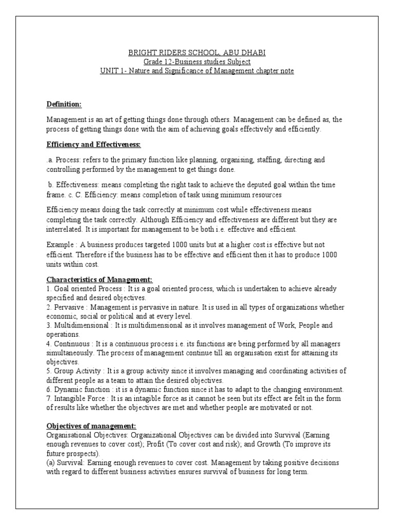 Chapter-1 Nature and Significance of Management | PDF | Science ...
