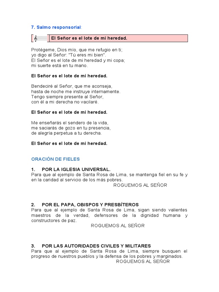 Salmo y Oraciones por Santa Rosa de Lima | PDF | Cocina, comidas y vino | Religión y espiritualidad