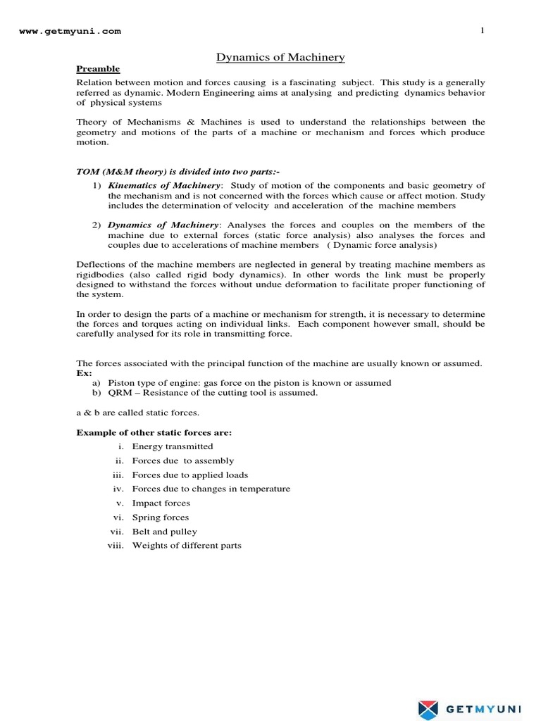 Mechanical Engineering Dynamics-Of-Machines Introduction Notes | PDF ...