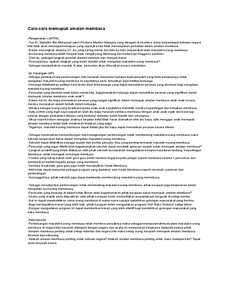 Cara Cara Memupuk Amalan Membaca Pdf