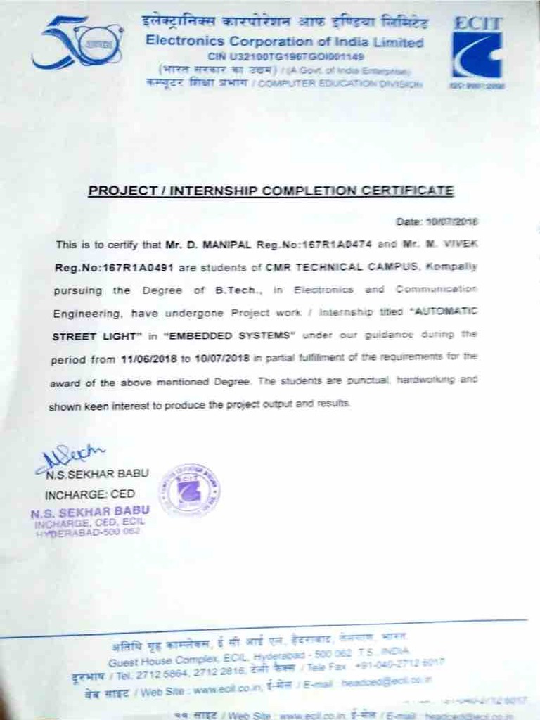 Mini Project Certificates Pdf