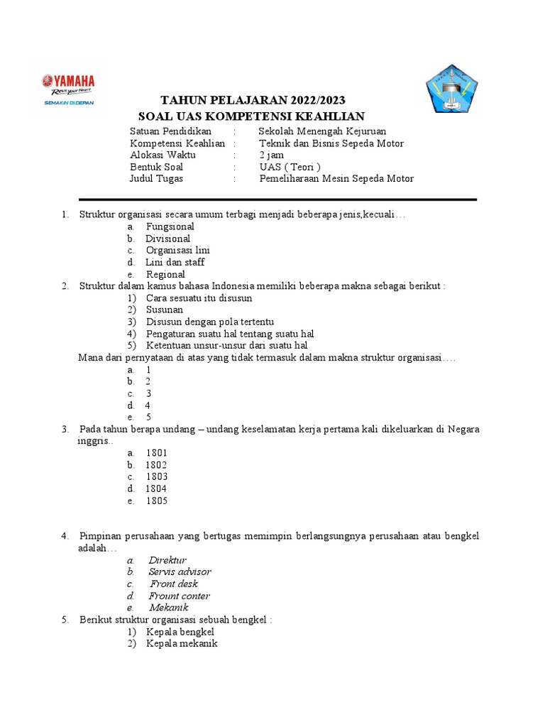 Soal Uas Pbs Xii TBSM B | PDF