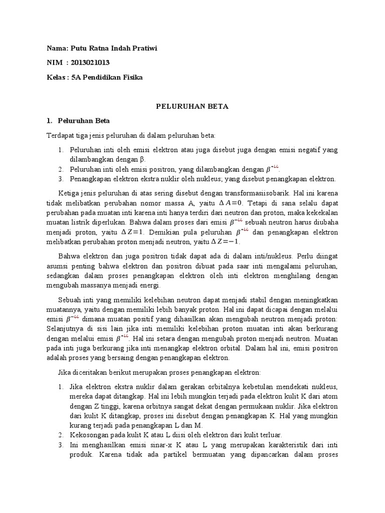 Peluruhan Beta dan Spektrumnya | PDF | Sains & Matematika